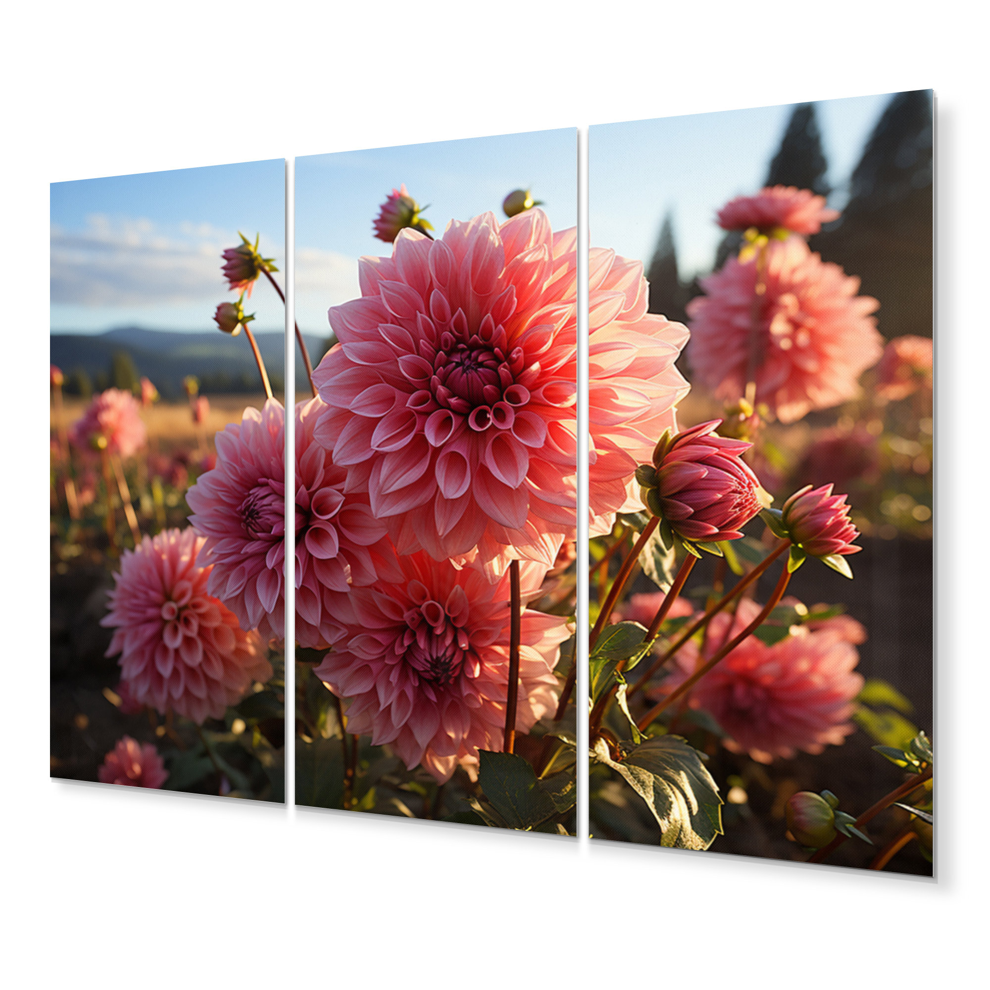 Design Art Dahlia Field Sunrise II - Floral Metal Wall Decor Set 3 - Wayfair Canada